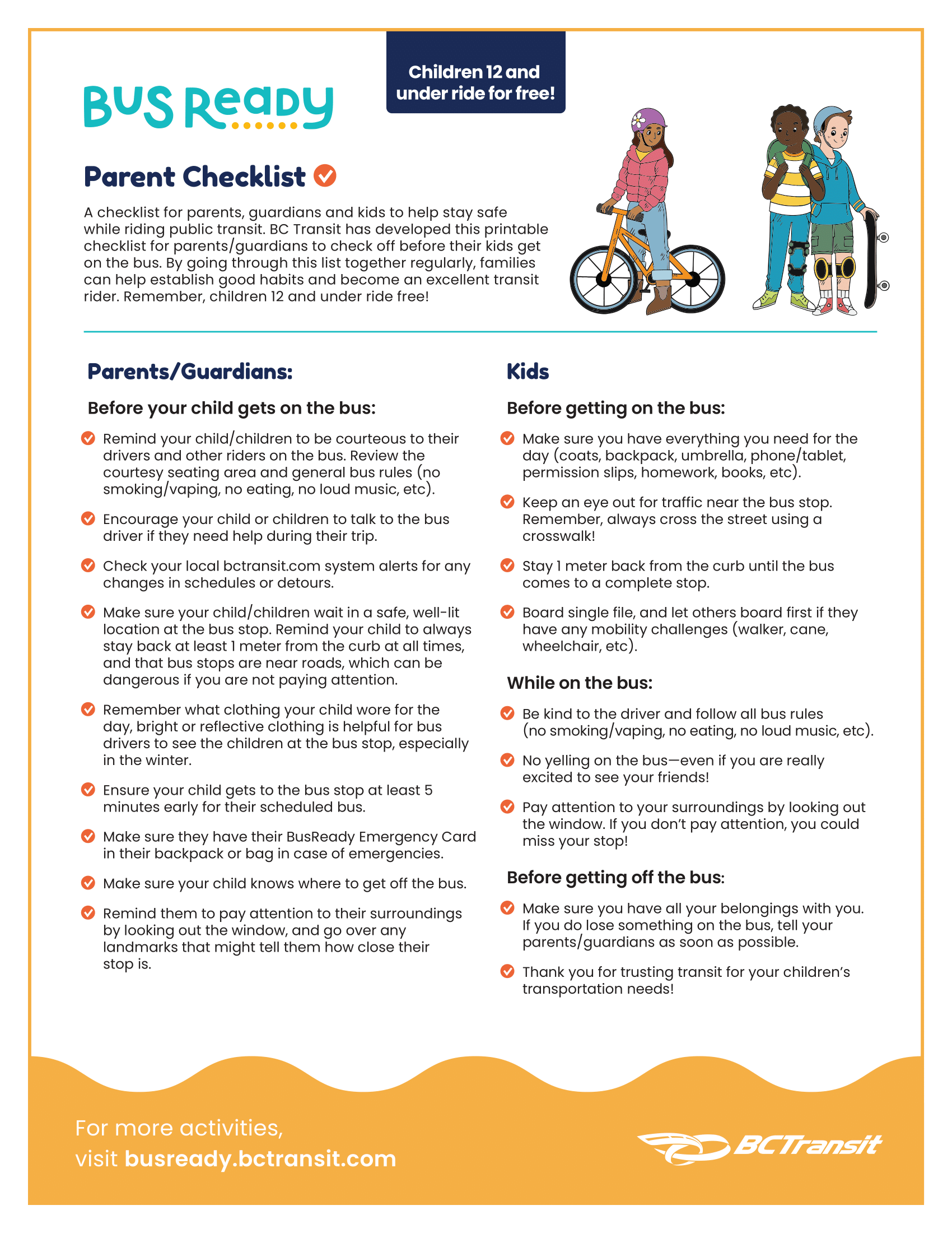 Parent Checklist – BusReady